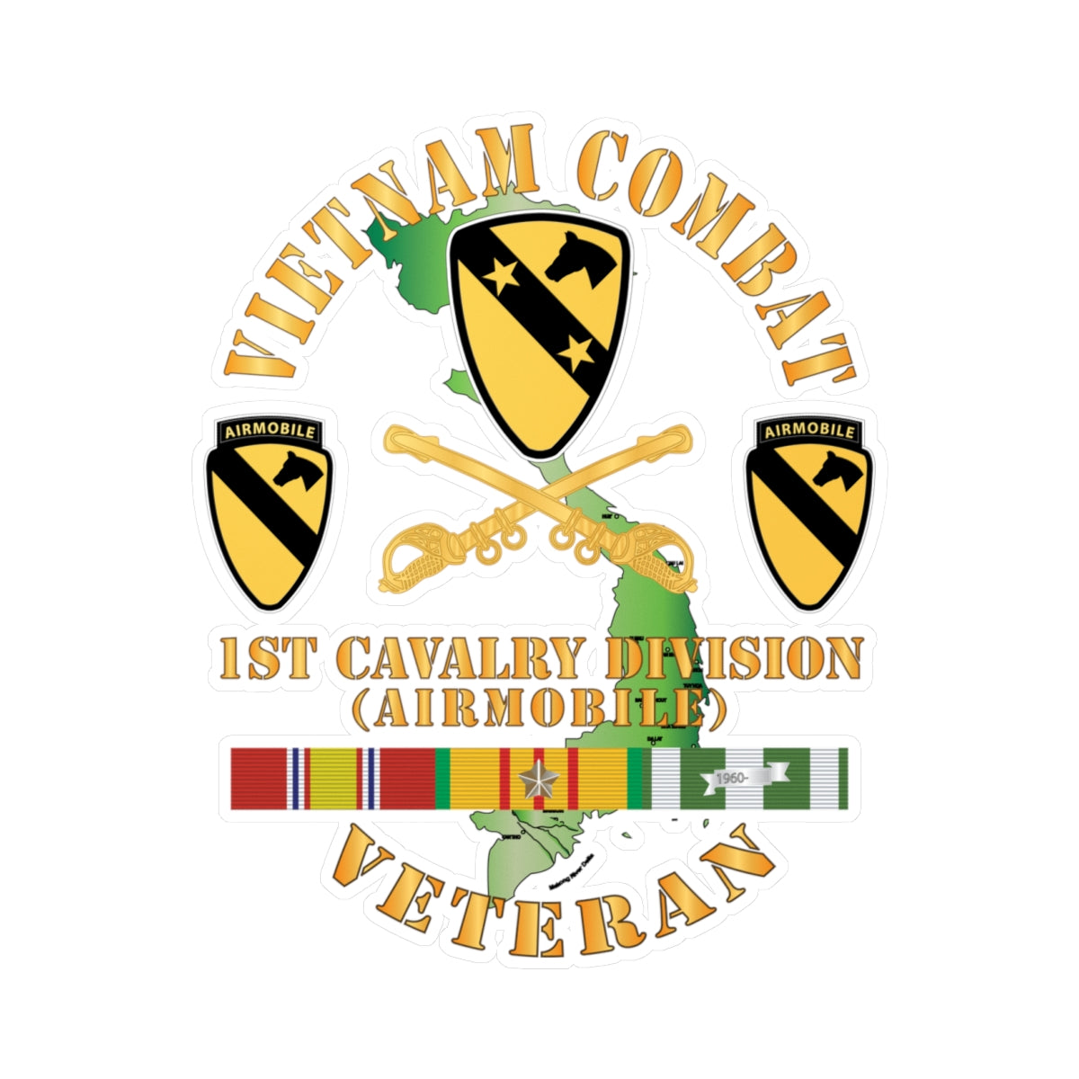 Kiss-Cut Vinyl Decals - Army - Vietnam Combat Veteran w 1st Cav DUI X ...